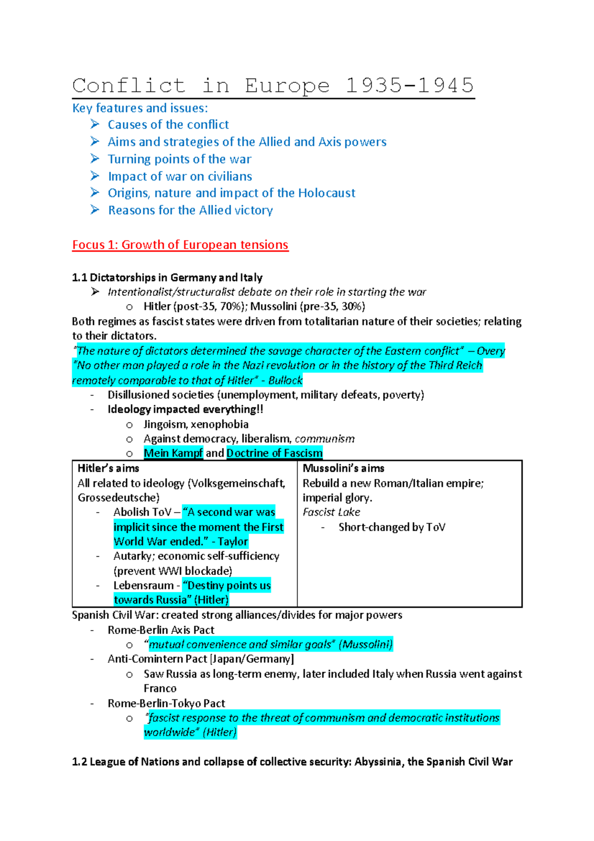 Conflict in Europe summary - Conflict in Europe 1935 - 1945 Key ...