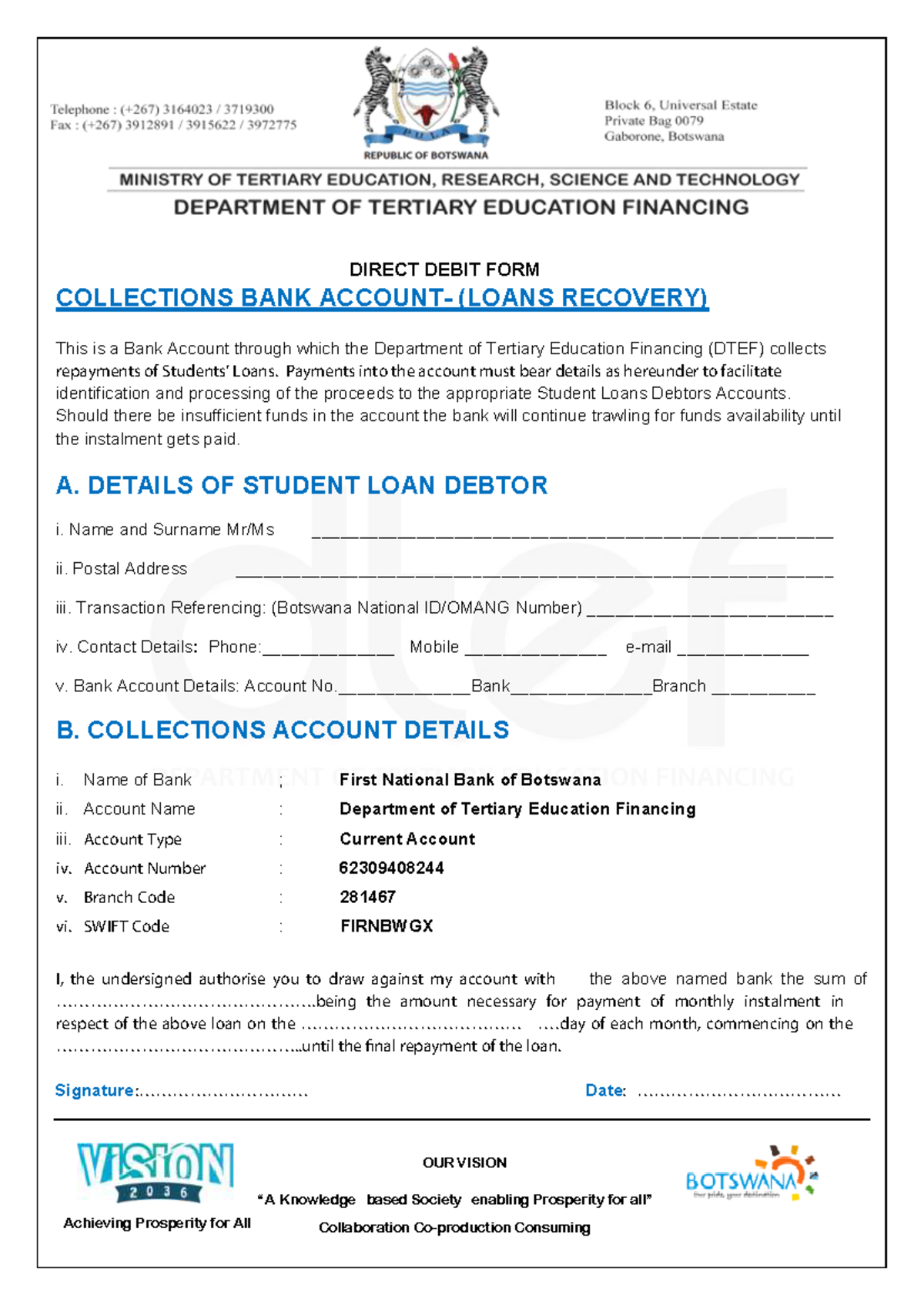 DTEF Direct Debit Form 2022 Final - Achieving Prosperity for All OUR ...