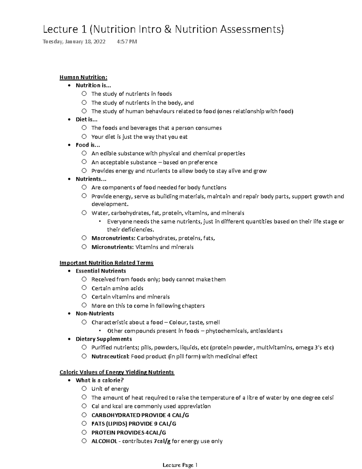 Lecture 1 - Food & Nutrition 1070 - Human Nutrition: Nutrition is ...