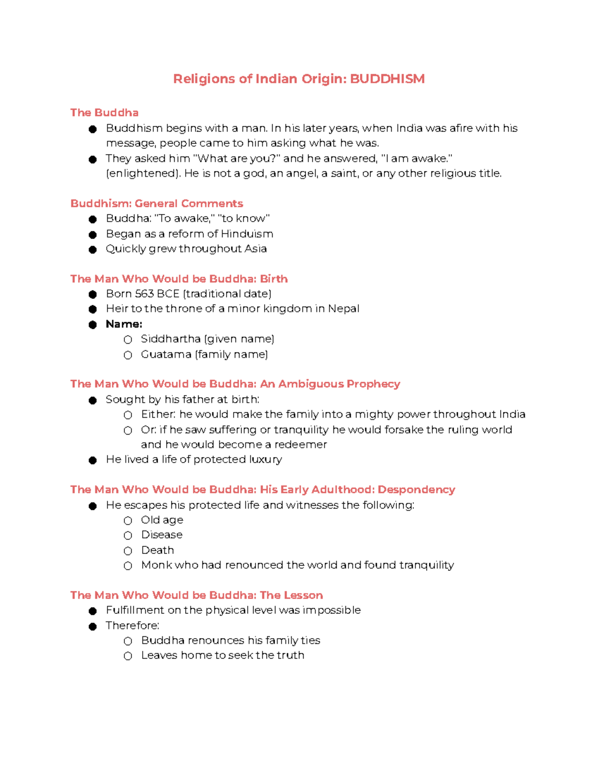 WR Notes TEST 3 - Religions of Indian Origin: BUDDHISM The Buddha ...