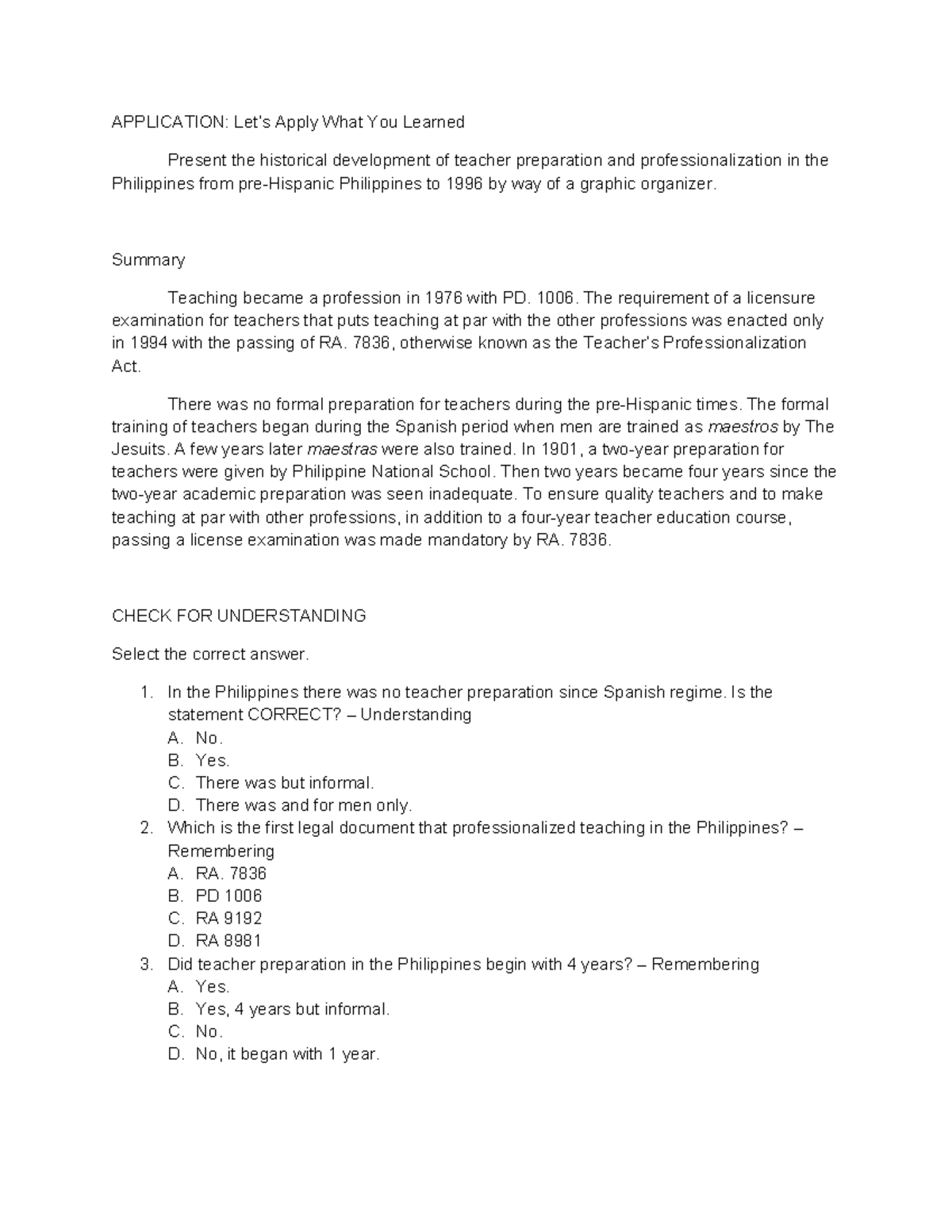 The Teaching Profession #3 - APPLICATION: Let’s Apply What You Learned ...
