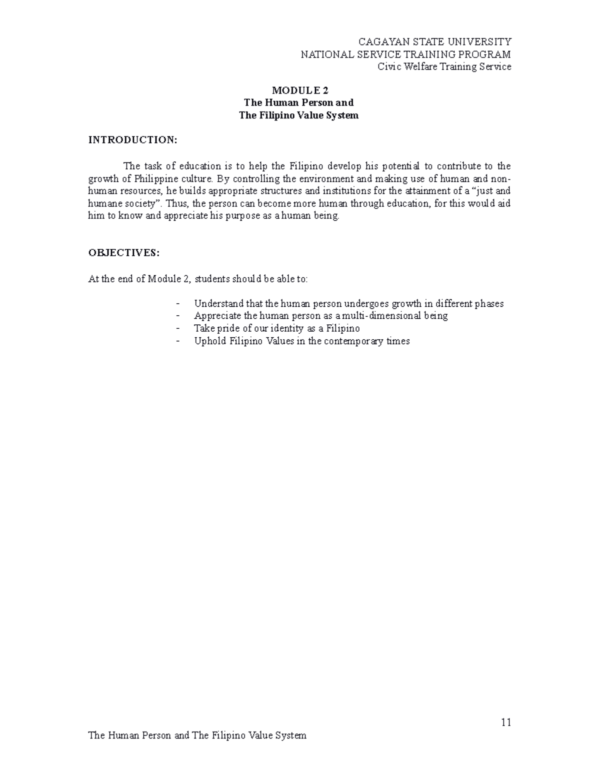 Module 2 to 3 of STS - NATIONAL SERVICE TRAINING PROGRAM Civic Welfare ...