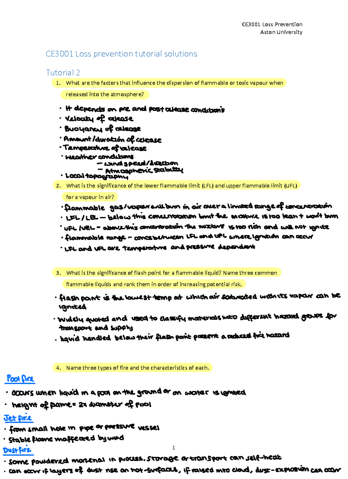Loss Prevention - Examples 2 - Aston University CE3001 Loss prevention ...