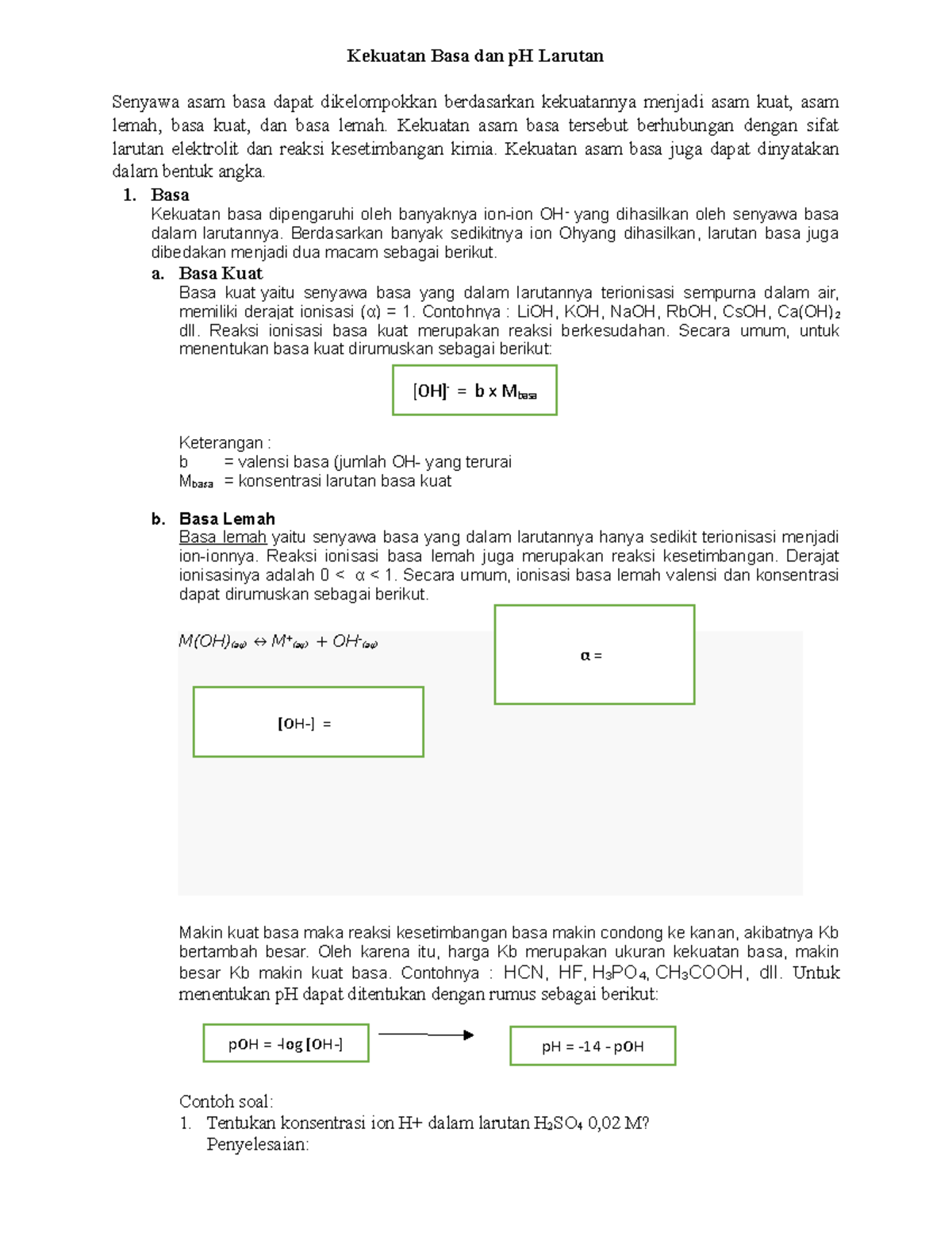 Kekuatan Basa dan p H Larutan - Kekuatan Basa dan pH Larutan Senyawa ...