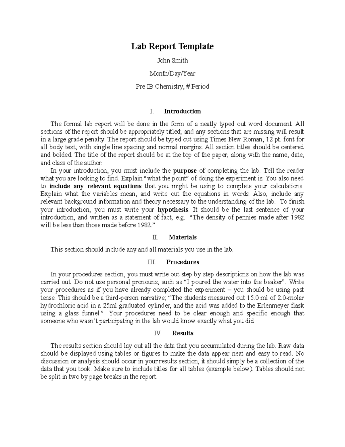 Lab Report Template - Lab Report Template John Smith Month/Day/Year Pre ...