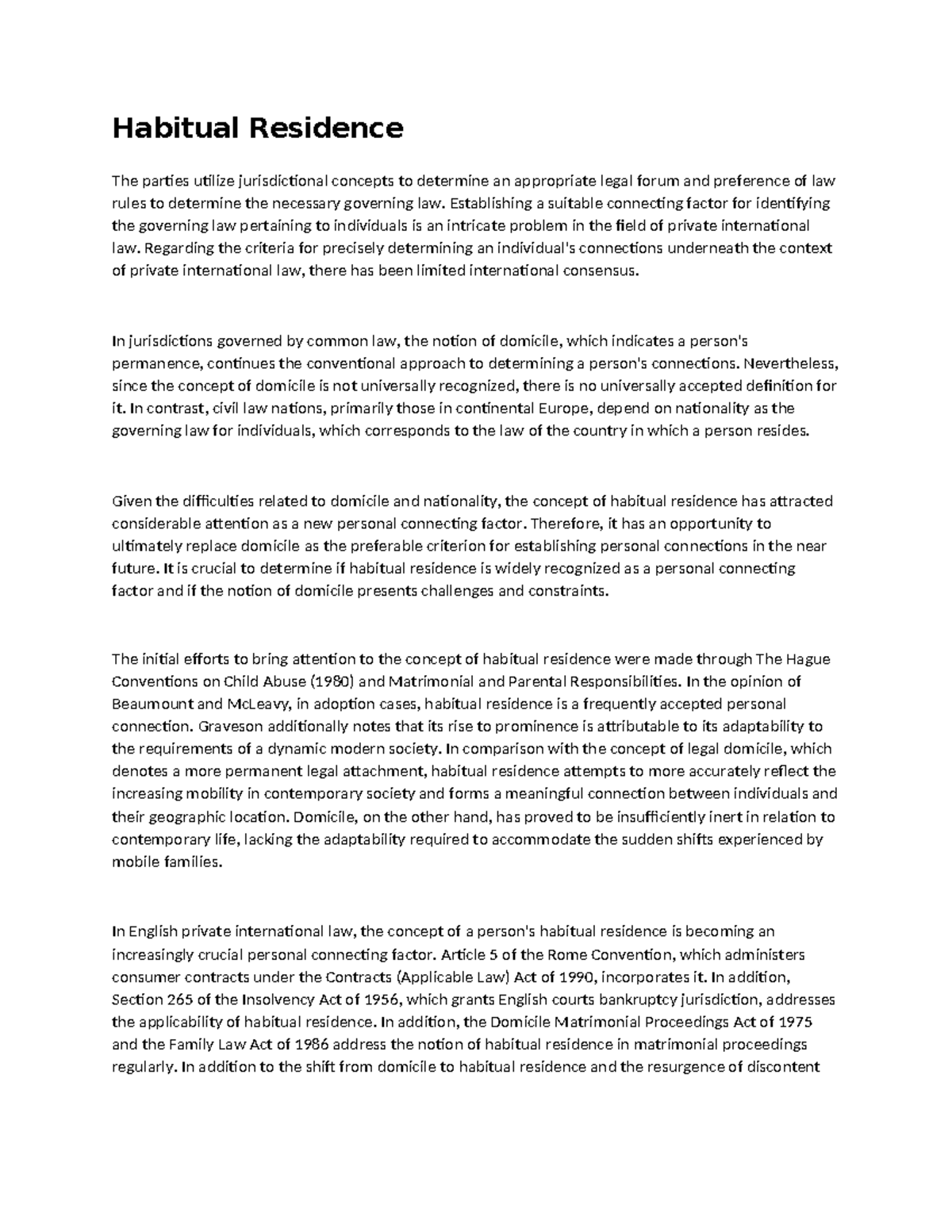 Habitual Residence - Habitual Residence The parties utilize ...