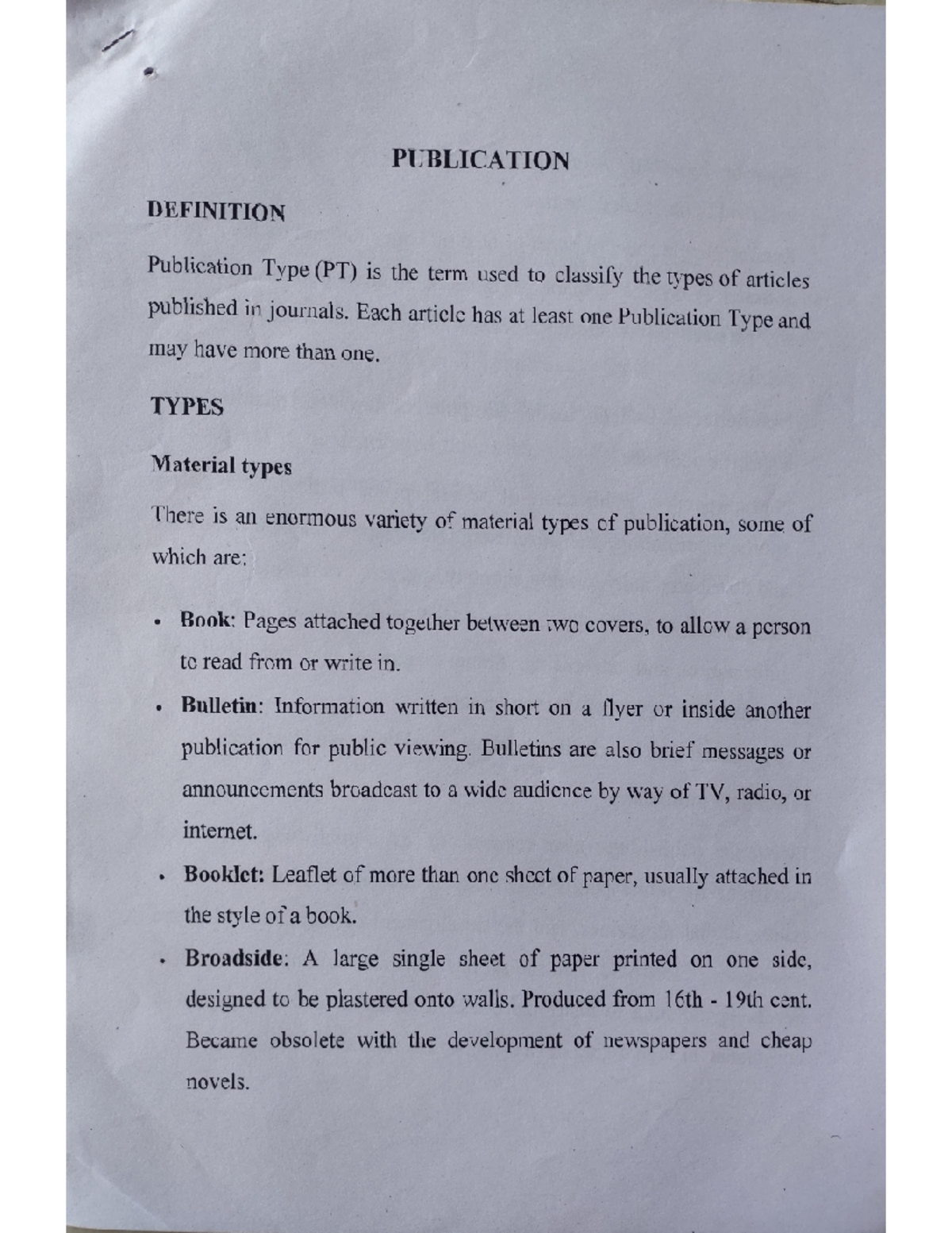 Publications term used to classify types of articles - Nursing - Studocu