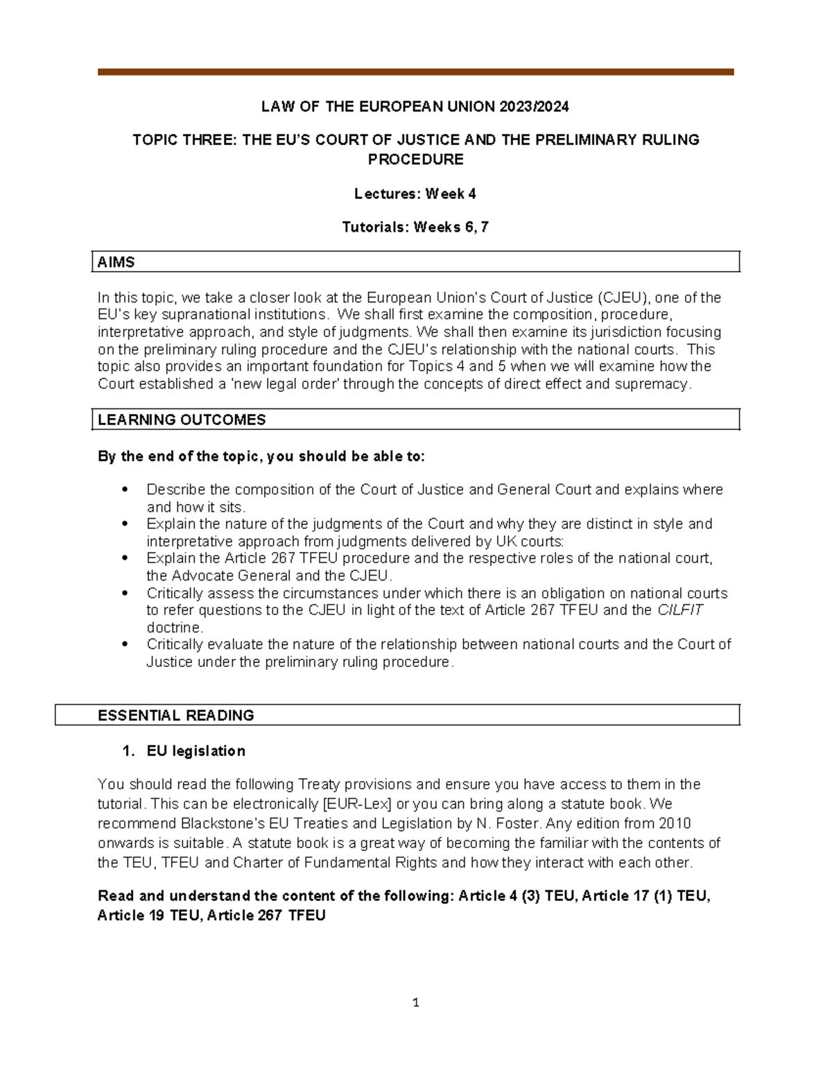 Tutorial 3 - Tutorial - English version - LAW OF THE EUROPEAN UNION ...