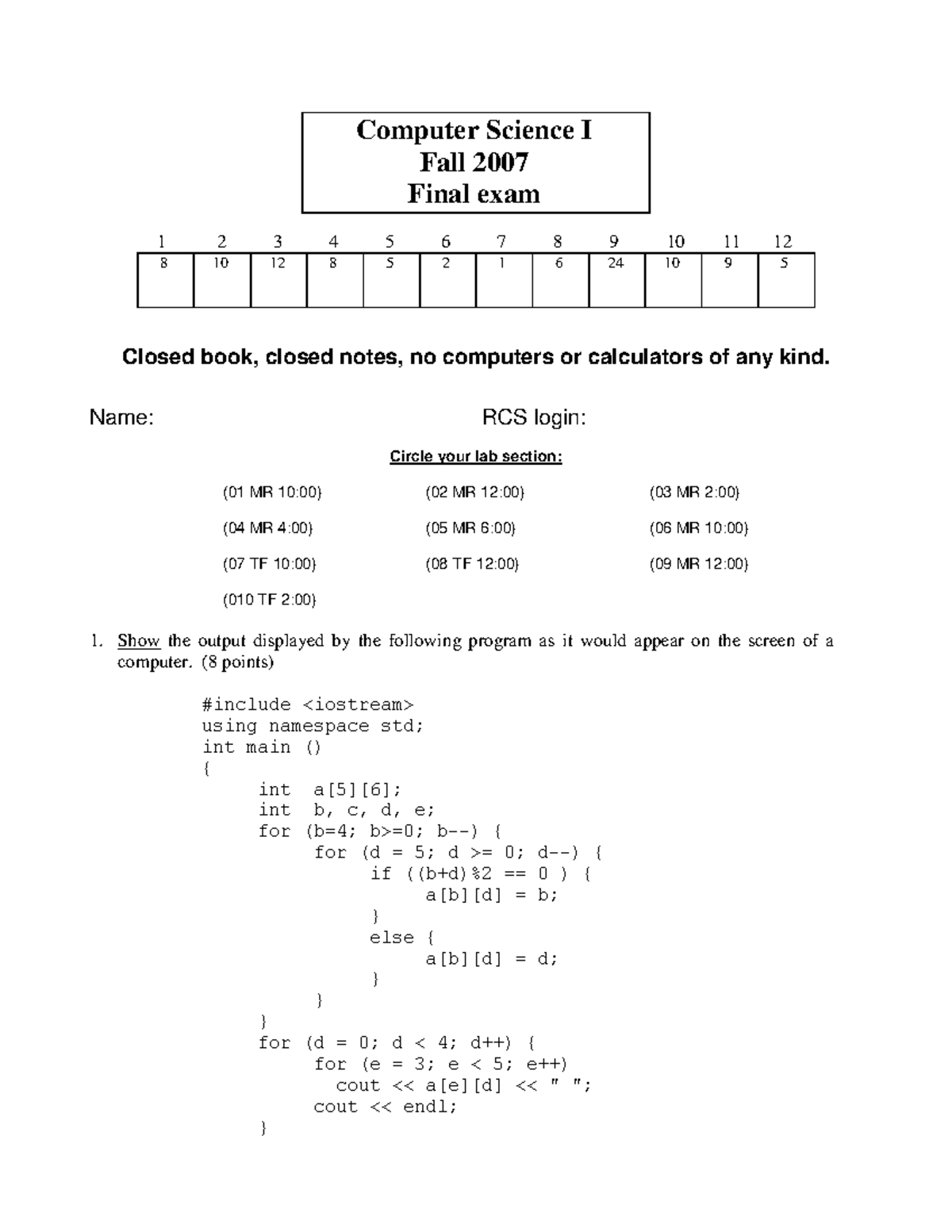 Final Solutions 2 - back test for studying - Computer Science I Fall ...