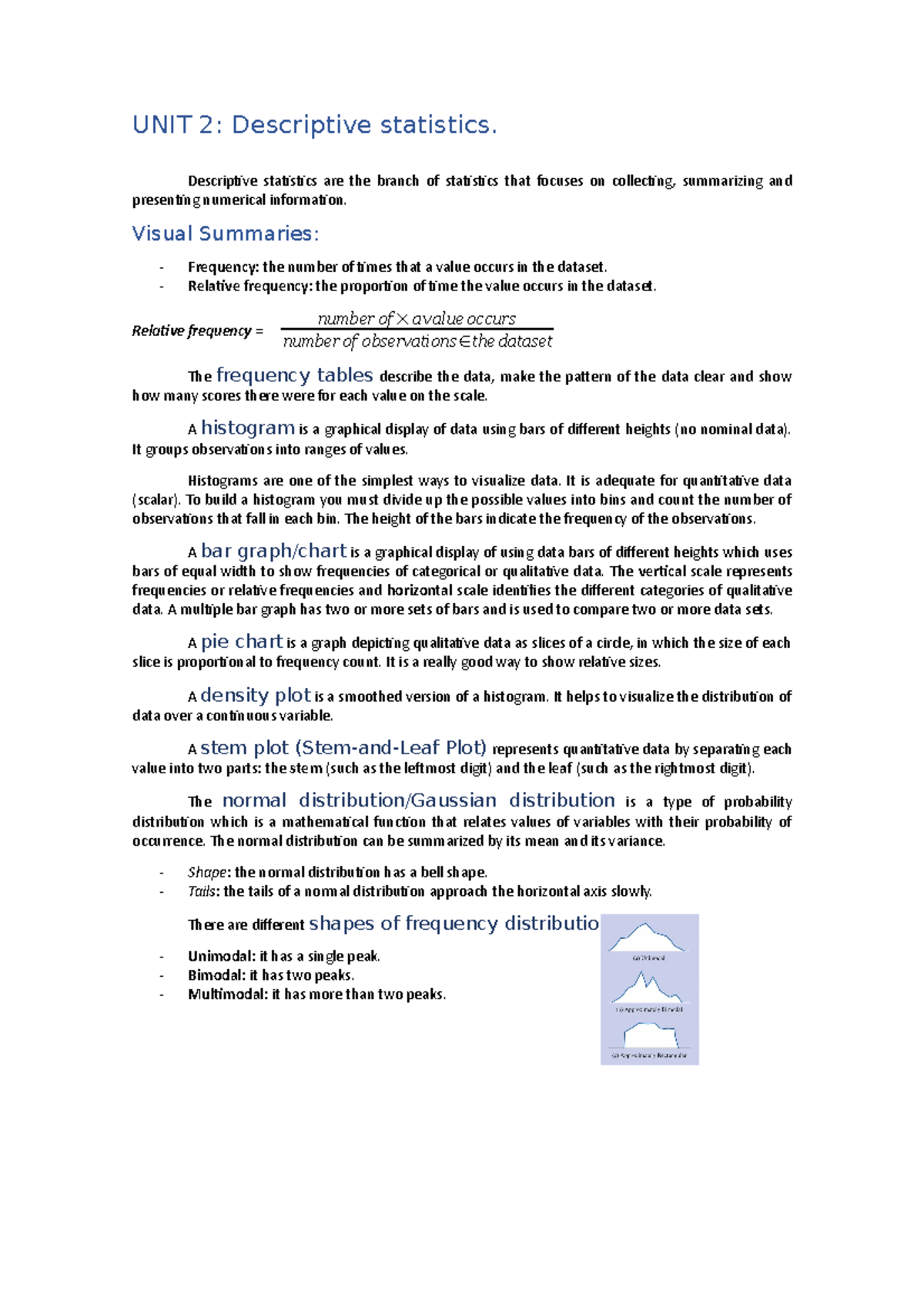 UNIT 2 - Lucía Poggio (apuntes en inglés) - UNIT 2: Descriptive ...