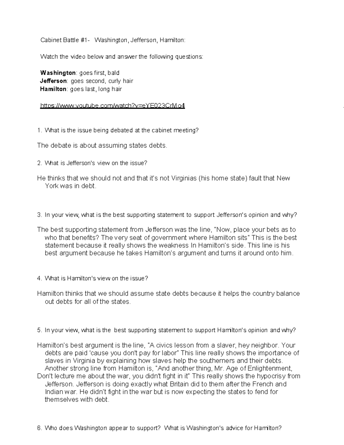 Cabinet Battle 1 - coursework - Cabinet Battle #1- Washington ...