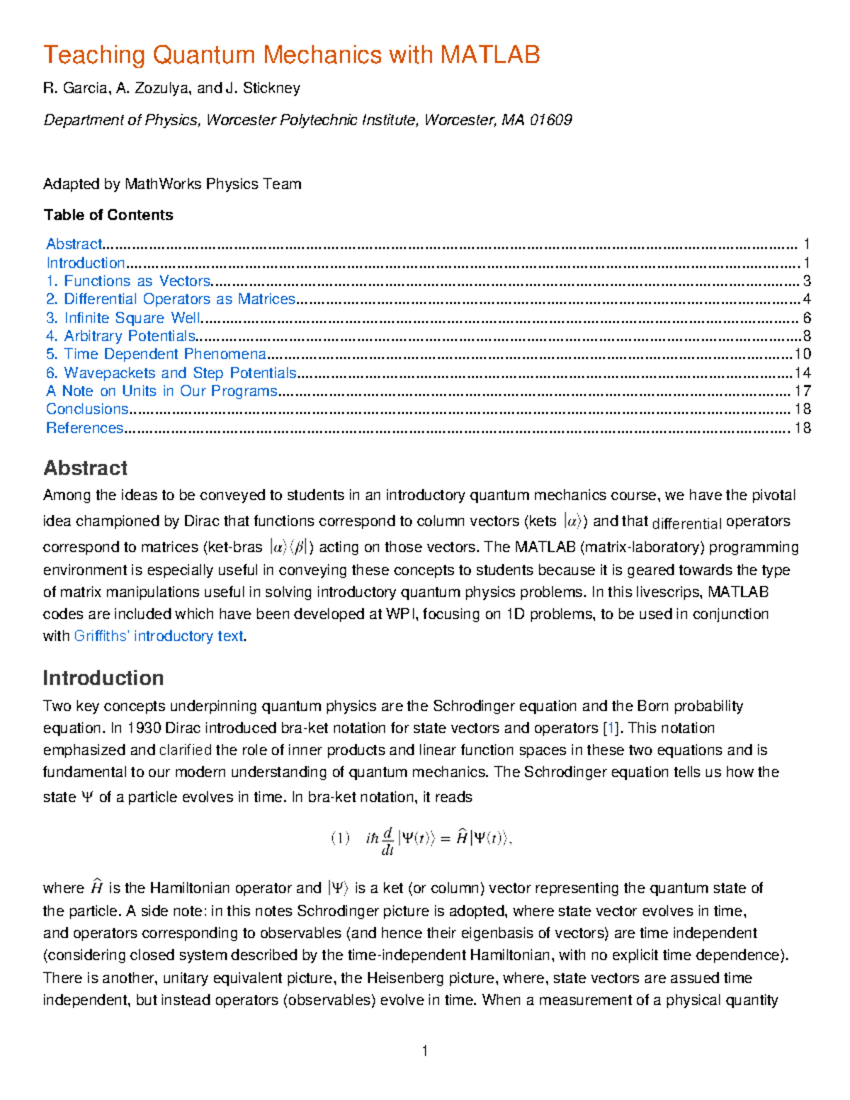 Teaching quantum mechanics matlab - Teaching Quantum Mechanics with ...