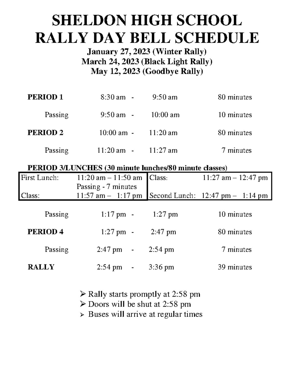 Bell Schedule Rally 1-27-23 - SHELDON HIGH SCHOOL RALLY DAY BELL ...