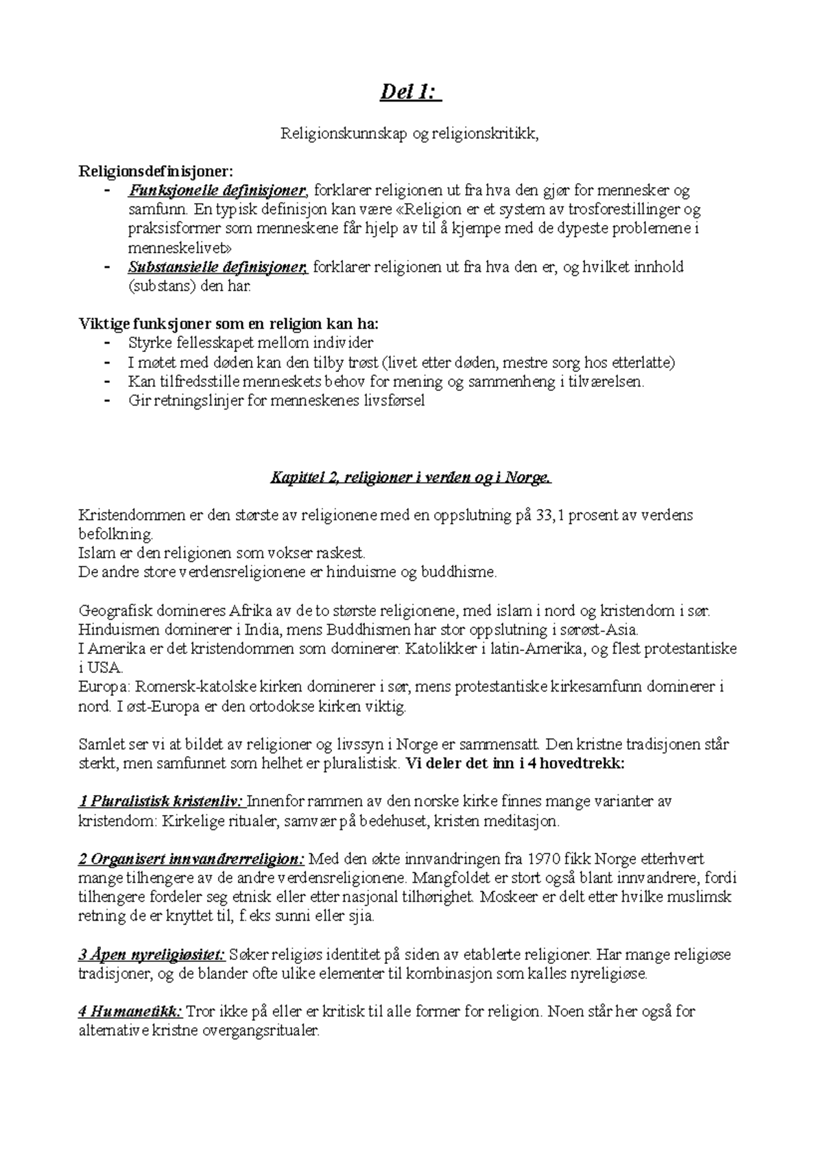 Religion og Etikk - sammendrag - Del 1: Religionskunnskap og religionskritikk, - Studocu