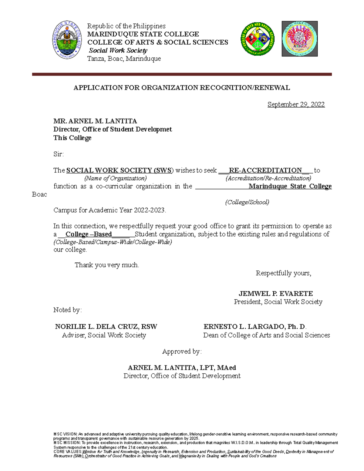 Accreditation Form Sample - Republic of the Philippines MARINDUQUE ...