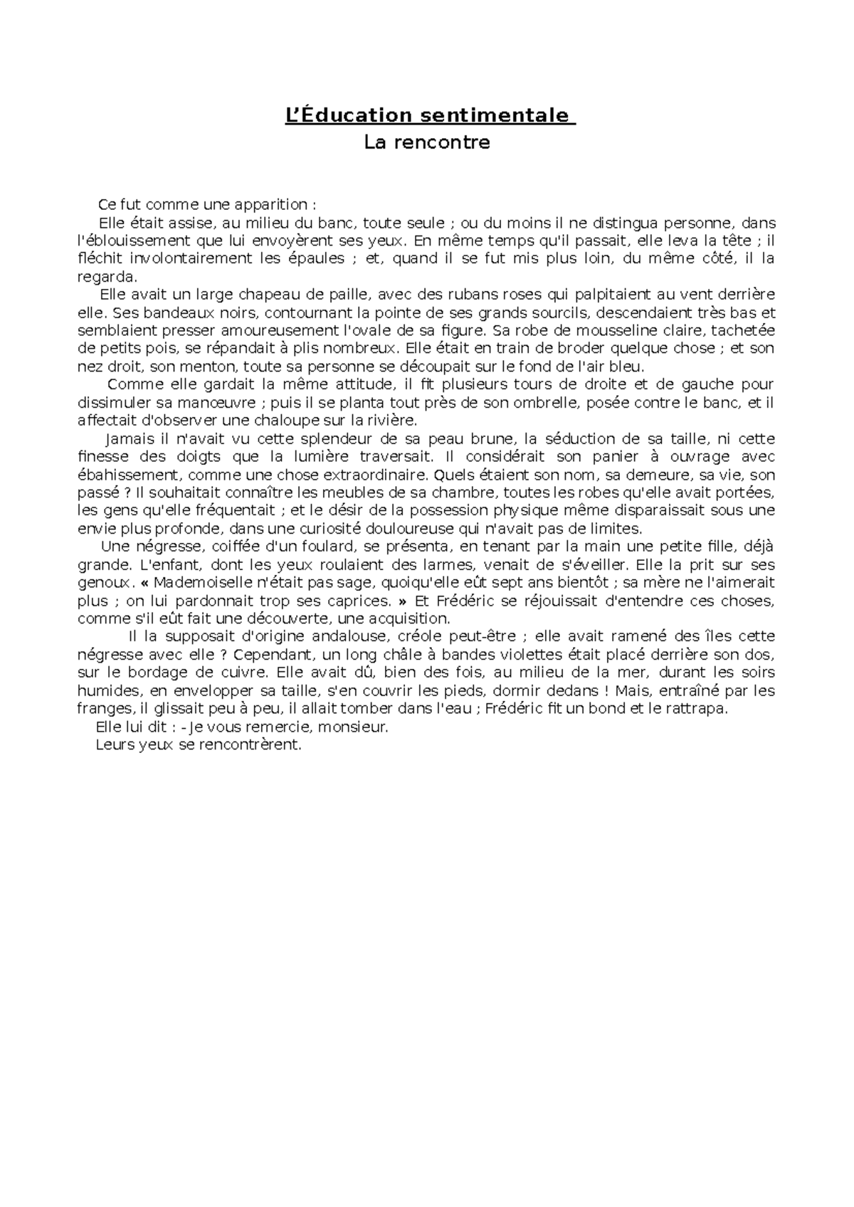 Analyse linéaire - L'Éducation sentimentale, La rencontre - L’Éducation ...