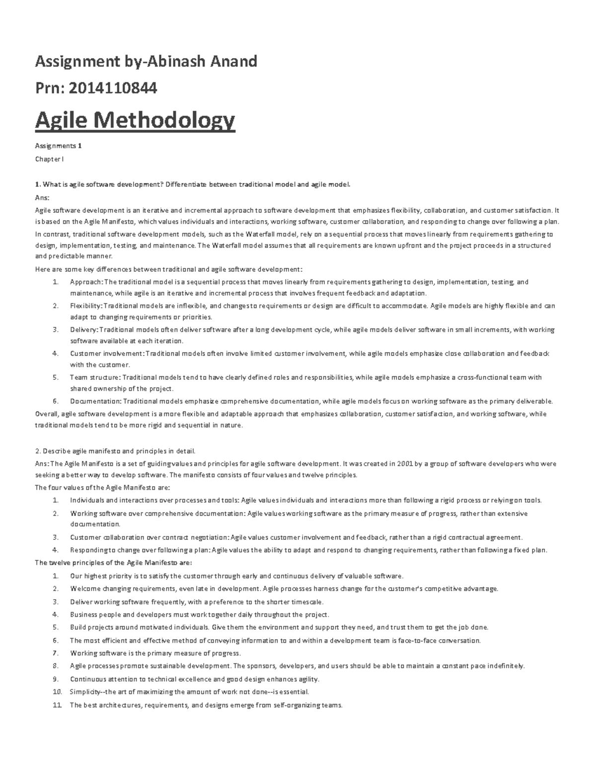 Agile assignments 1,2,3 - Assignment by-Abinash Anand Prn: 2014110844 Agile Methodology ...