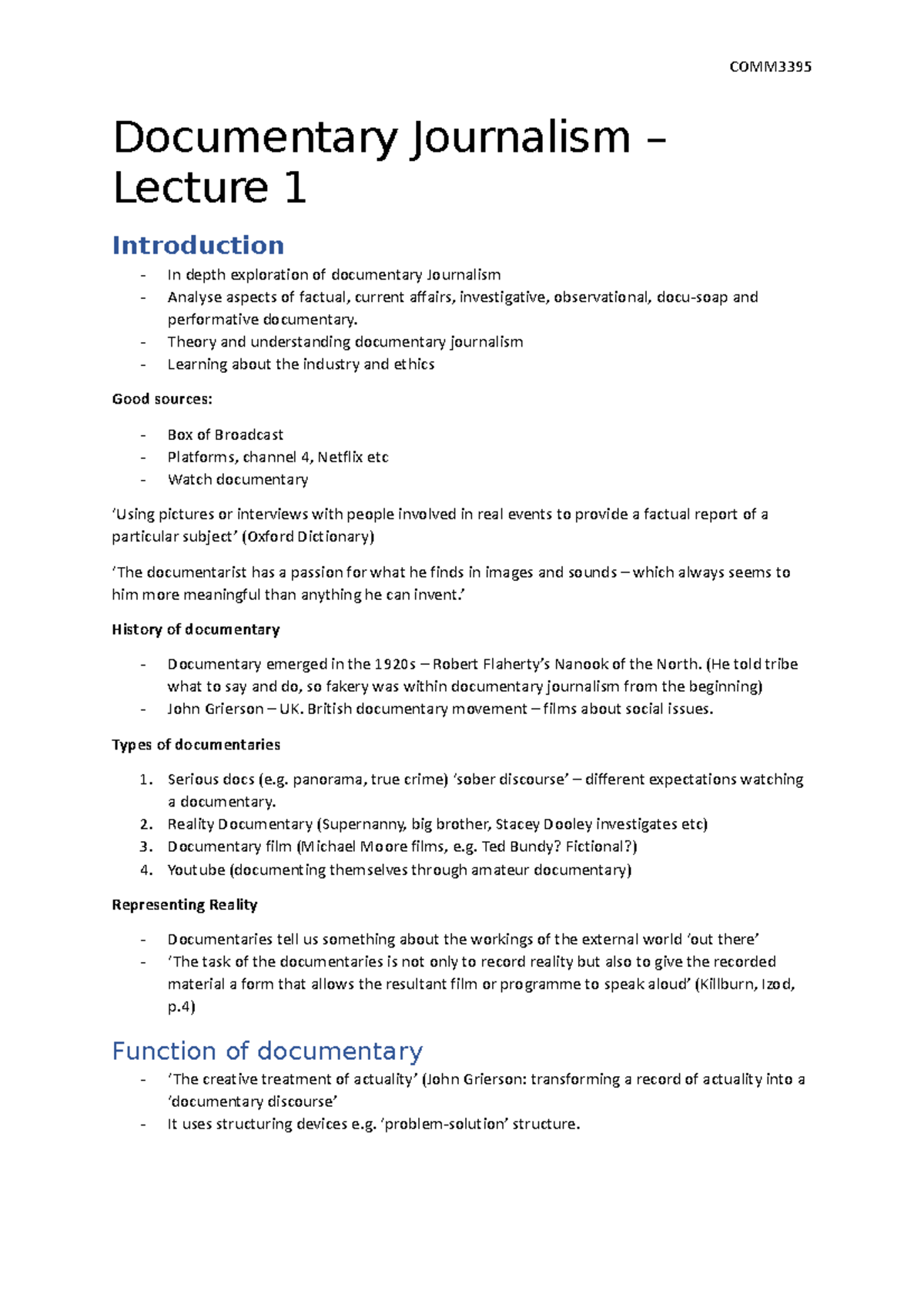 Documentary Journalism (Week 1) - COMM Documentary Journalism – Lecture ...