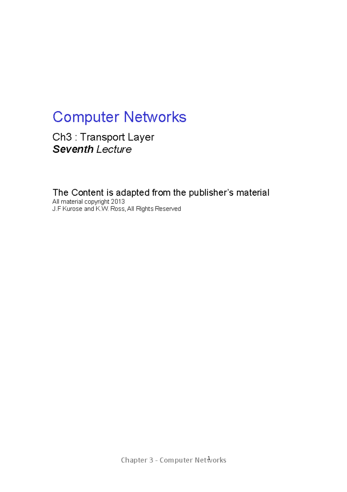 Computer Networks - Ch3 G - Computer Networks Ch3 : Transport Layer ...