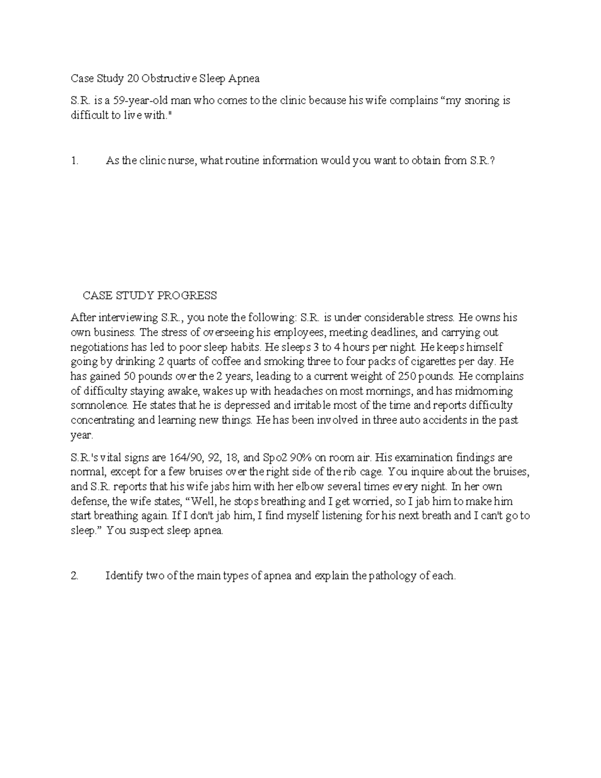 Case Study 20 Obstructive sleep apnea (student copy)-1 - Case Study 20 ...