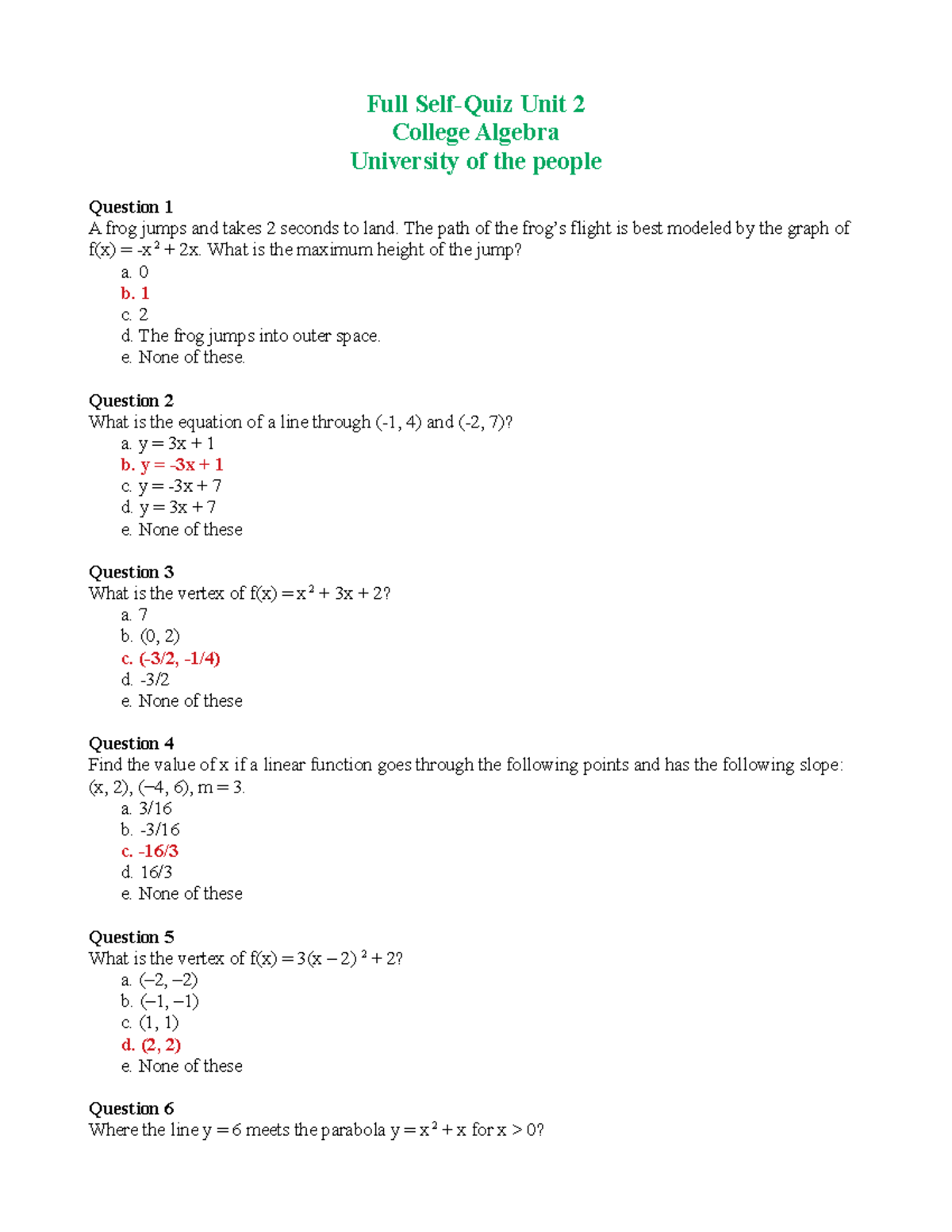Full Self Quiz Unit 2 Selection Of My Best Coursework Full Self Quiz Unit 2 College Algebra