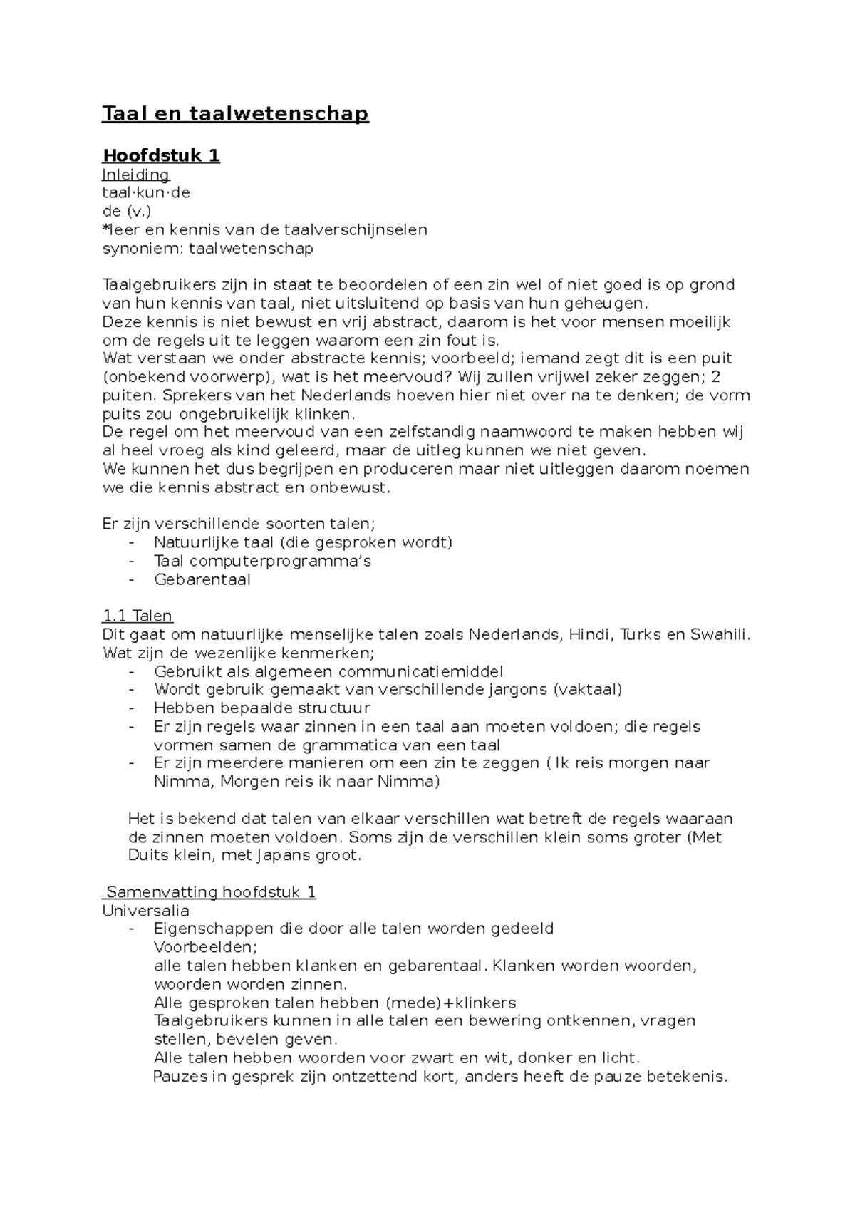 Taal en taalwetenschap - Taal en taalwetenschap Hoofdstuk 1 Inleiding ...