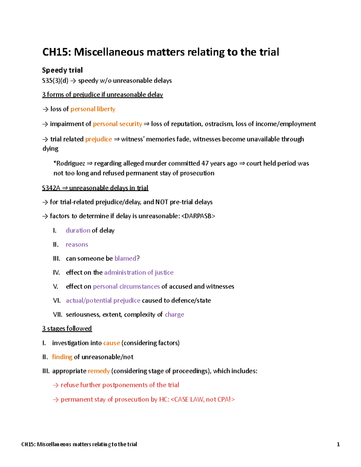 CH15 Miscellaneous matters relating to the trial - duration of delay II ...
