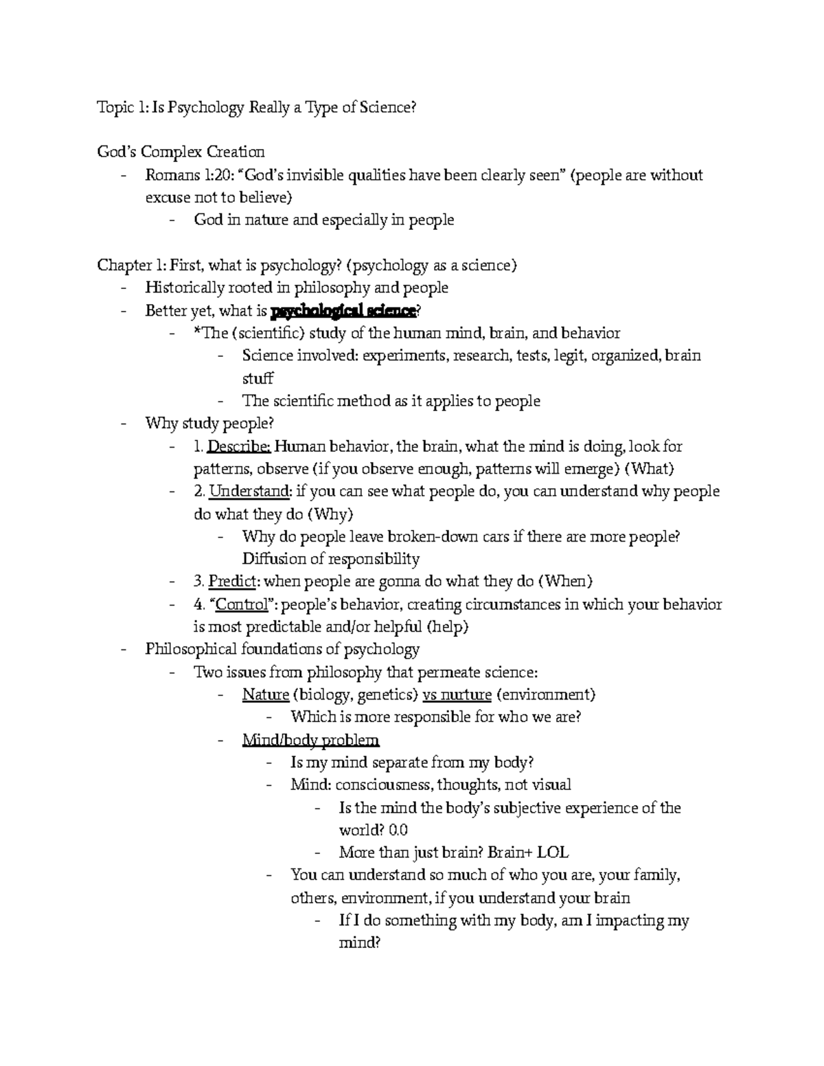 Understanding Human Behavior Notes Topic 1 Is Psychology Really A