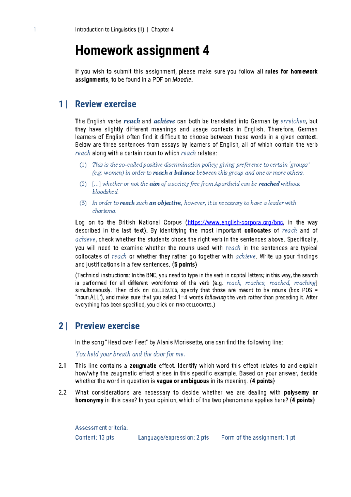 Intro Ling II HA04 - Practice - 1 Introduction to Linguistics (II) | Chapter 4 Homework ...