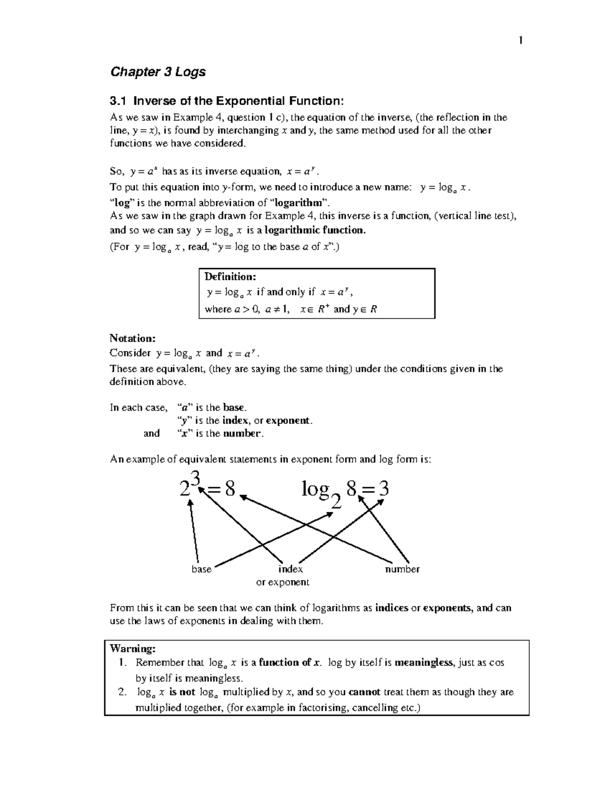 Chapter 3 Logs - Extra work - Chapter 3 Logs ####### 3 Inverse of the ...