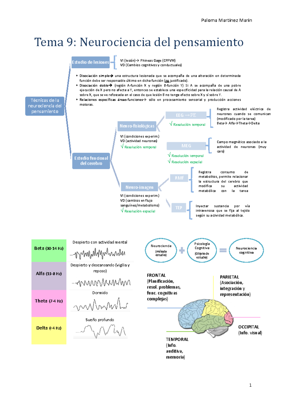 Esquema del tema 9 PMM - Tema 9: Neurociencia del pensamiento Beta (30-14 Hz) Despierto con ...