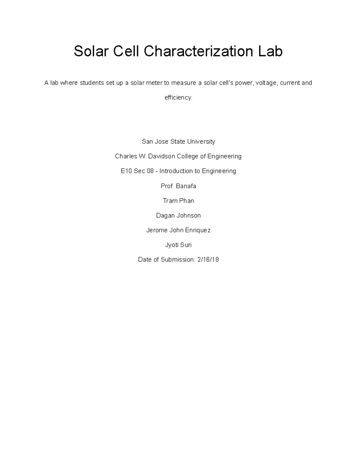 Solar Cell Characterization Lab: Efficiency and Power Measurements ...