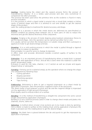 MP Akash - Summary Manufacturing Processes - Studocu