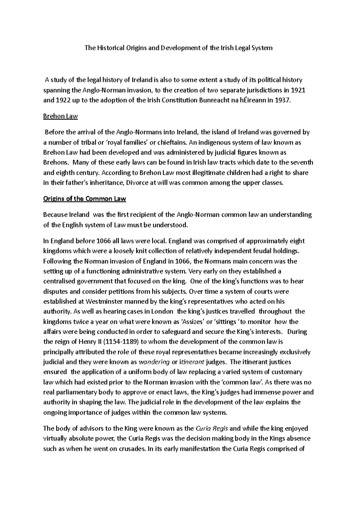 The Historical Origins and Development of the Irish Legal System 14 ...