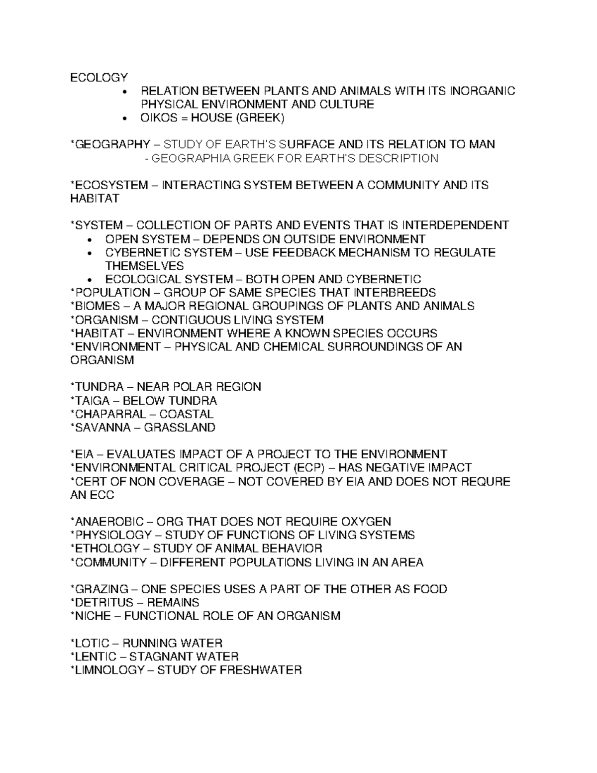 Ecology Reviewer - Summary Real Estate Management - ECOLOGY RELATION BETWEEN PLANTS AND ANIMALS ...