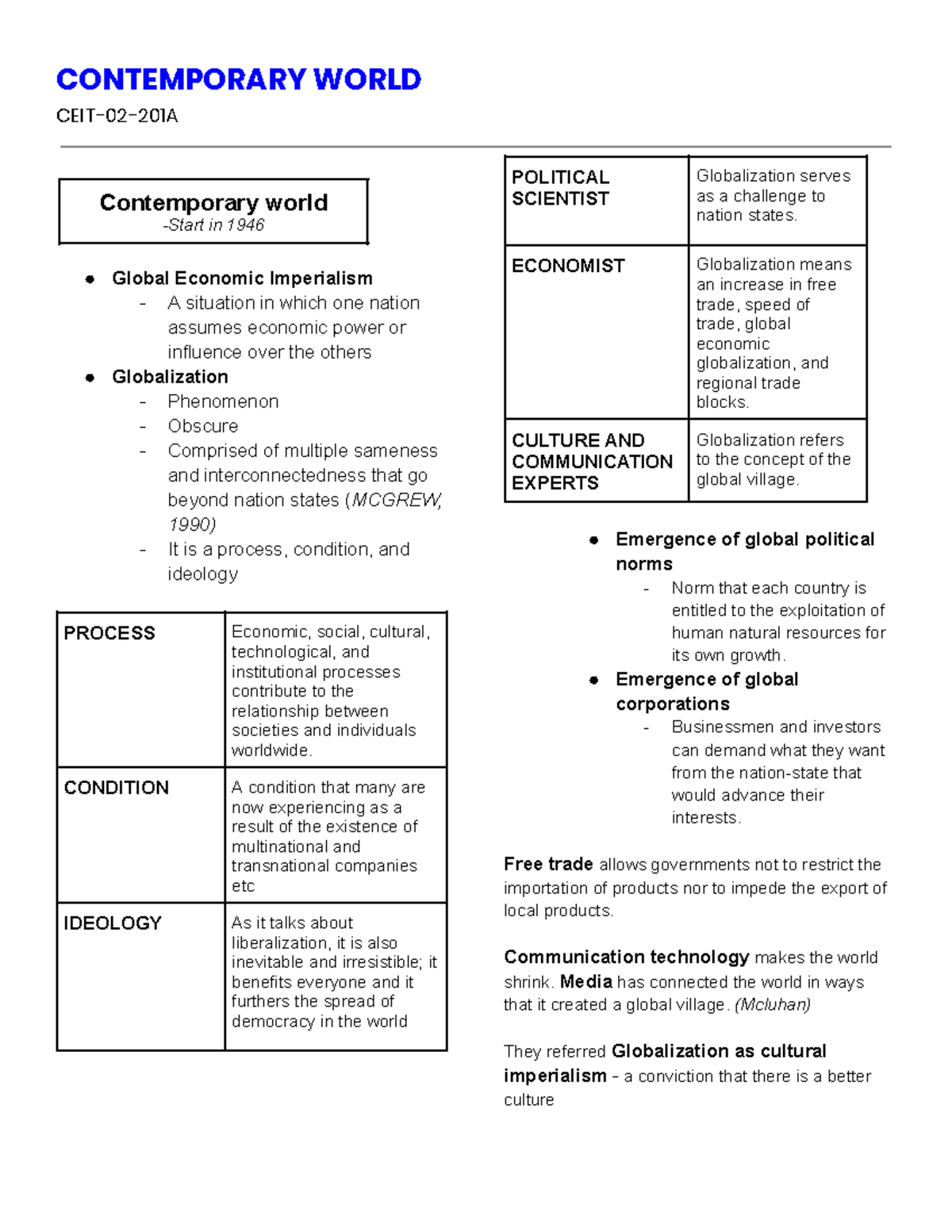 Contemporary-World - Reviewer about Contemporary World Lesson 1 - CEIT ...