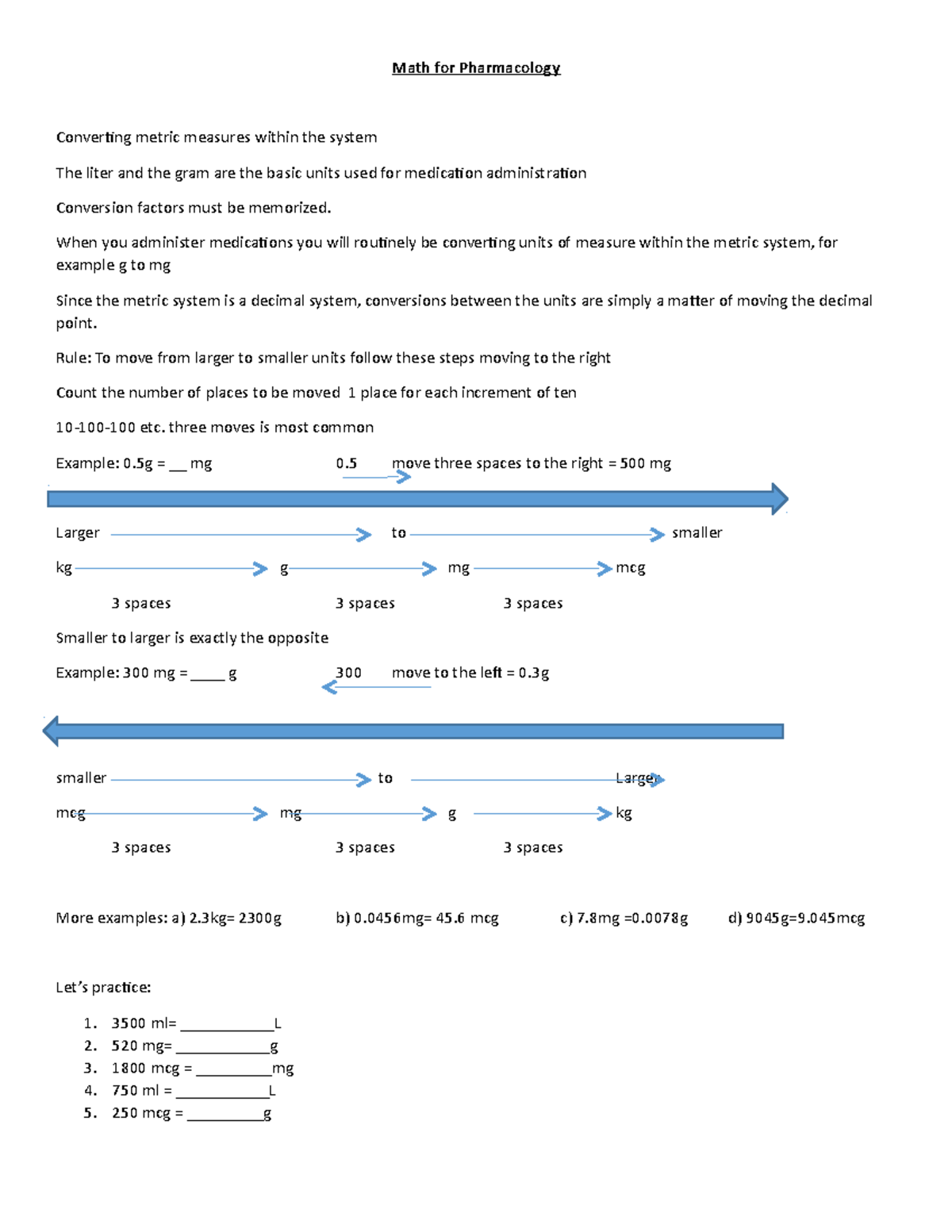 Math for Pharmacology 18 - Math for Pharmacology Converting metric ...