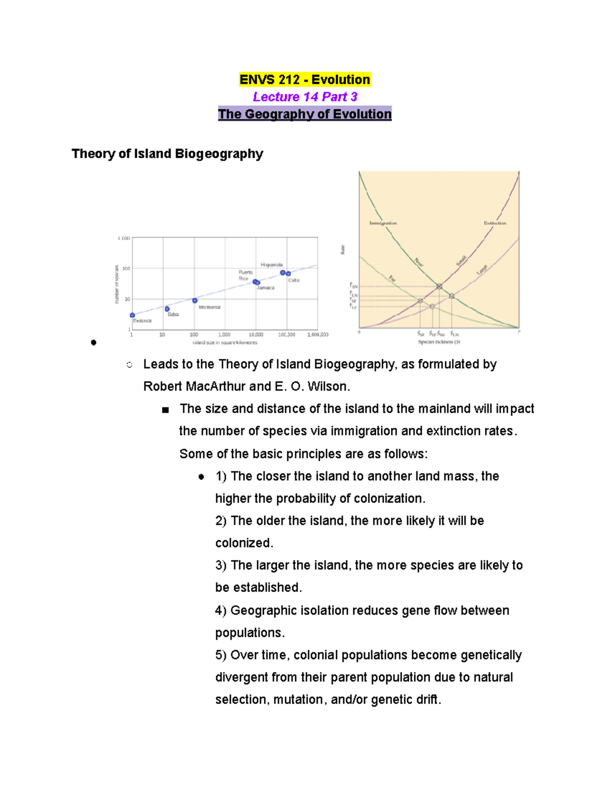 ENVS 212 Lecture 14 Part 3 - Spring 2020 - ENVS 212 - Evolution Lecture 14 Part 3 The Geography ...