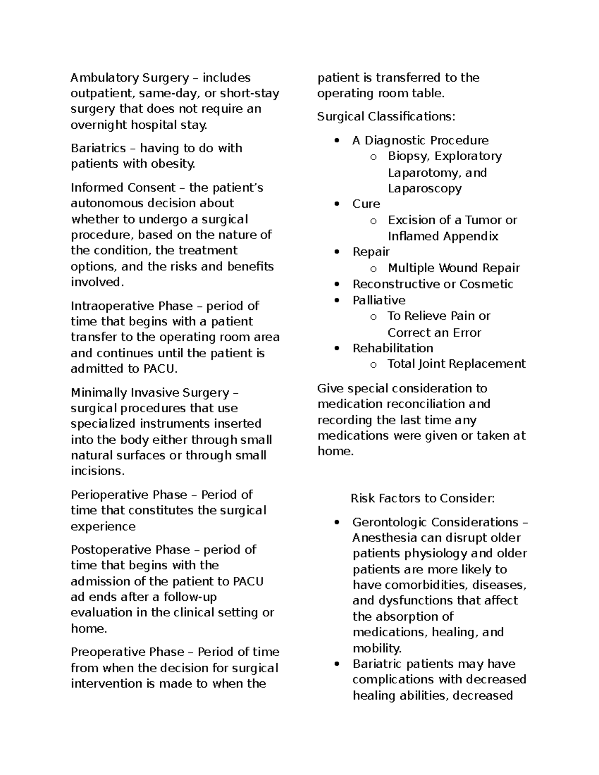 Chapter 14 - 16 Notes - Ambulatory Surgery – includes outpatient, same ...