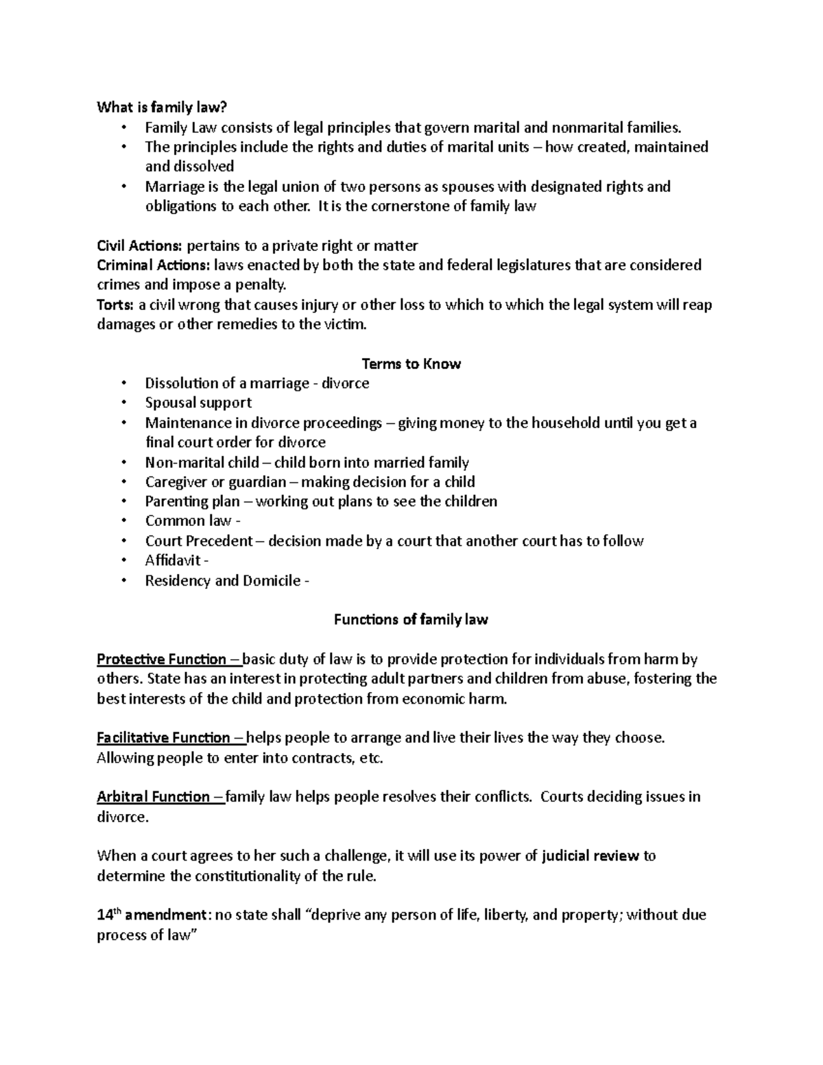 Family Law Notes 1 - What is family law? • Family Law consists of legal ...