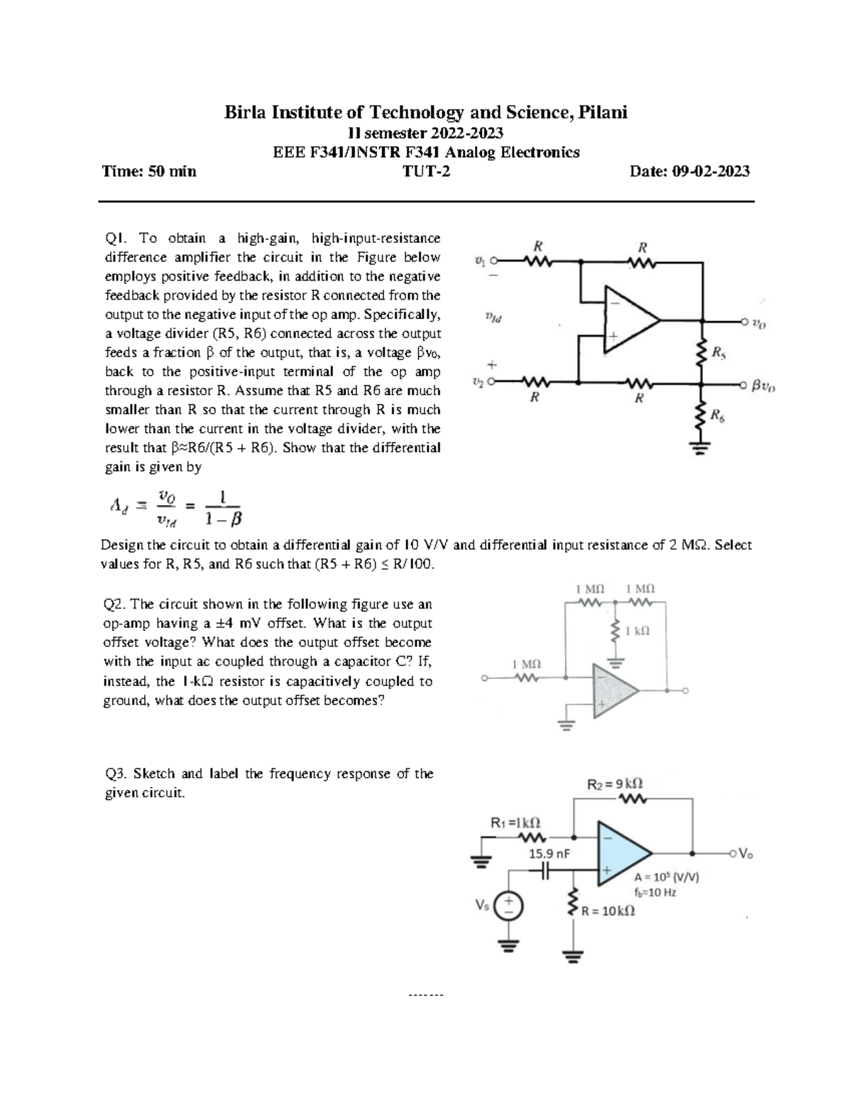 Tut 2 - Tutorial Sheet - Birla Institute of Technology and Science ...