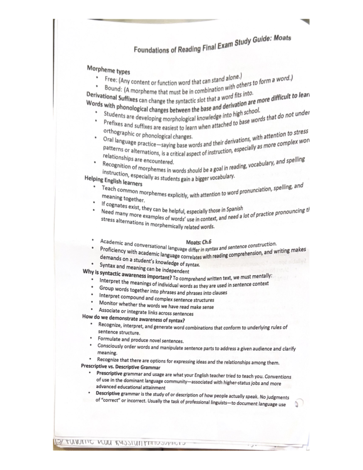 Foundations of Reading Final Exam Study Guide Moats-1 - tudy Guide ...