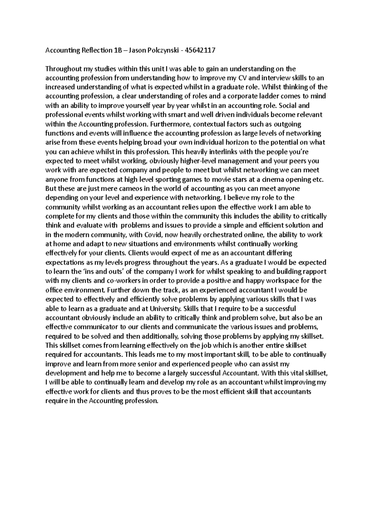 Accounting Reflection 1B Reflective assignment - Accounting Reflection ...