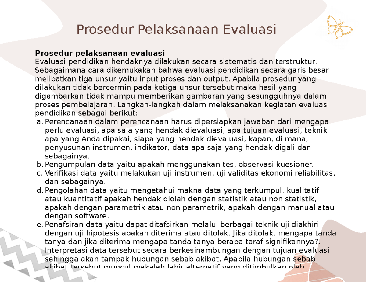 Prosedur pelaksanaan evaluasi - Prosedur Pelaksanaan Evaluasi Prosedur pelaksanaan evaluasi ...