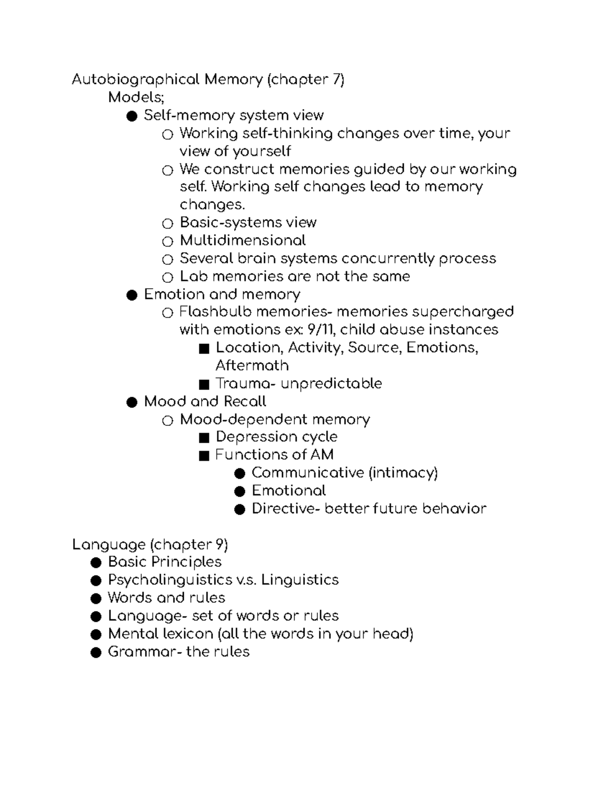 Cog notes-autobiographical memory - Autobiographical Memory (chapter 7 ...