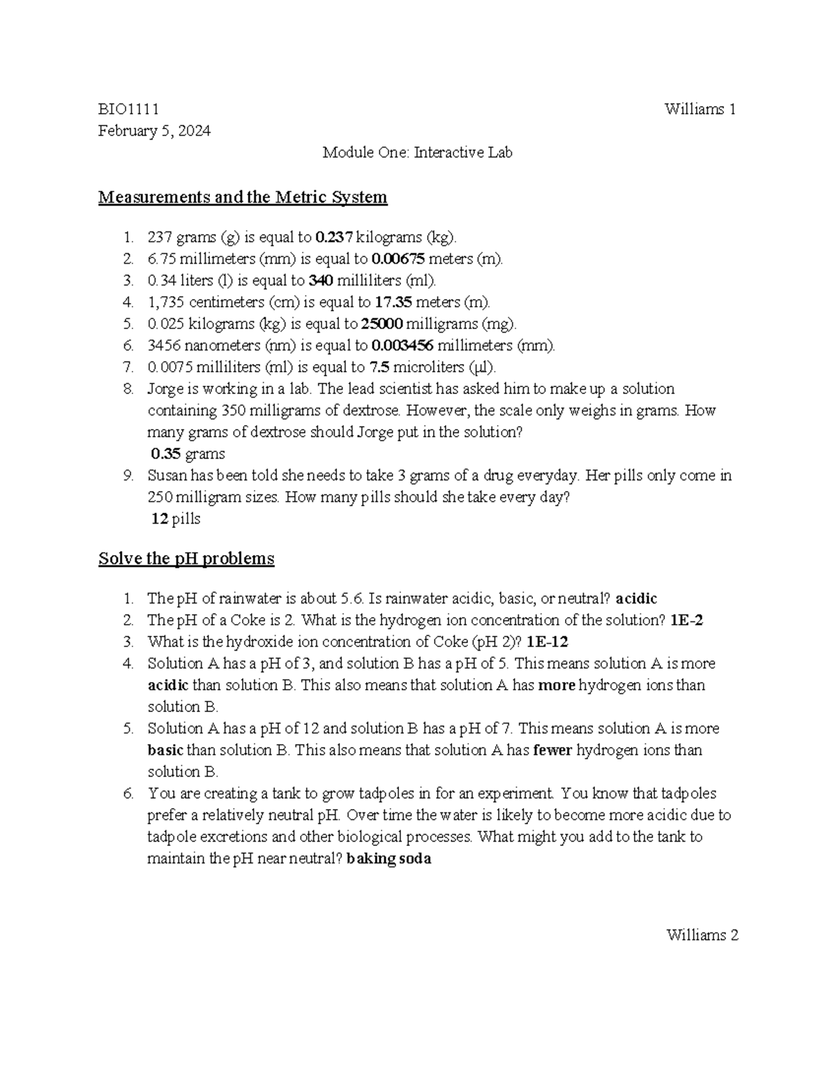 BIO1111 M1.interactive Williams - BIO1111 Williams 1 February 5, 2024 ...
