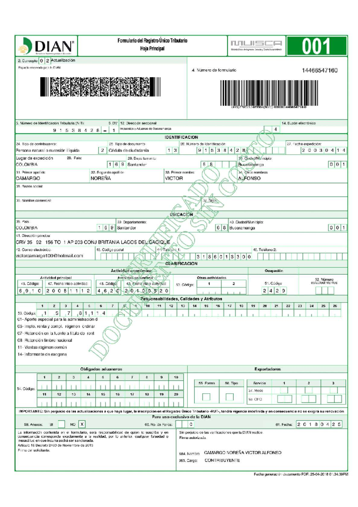 RUT- Victor-1187x1536 - Formulario del Registro Único Tributario DIAN ...
