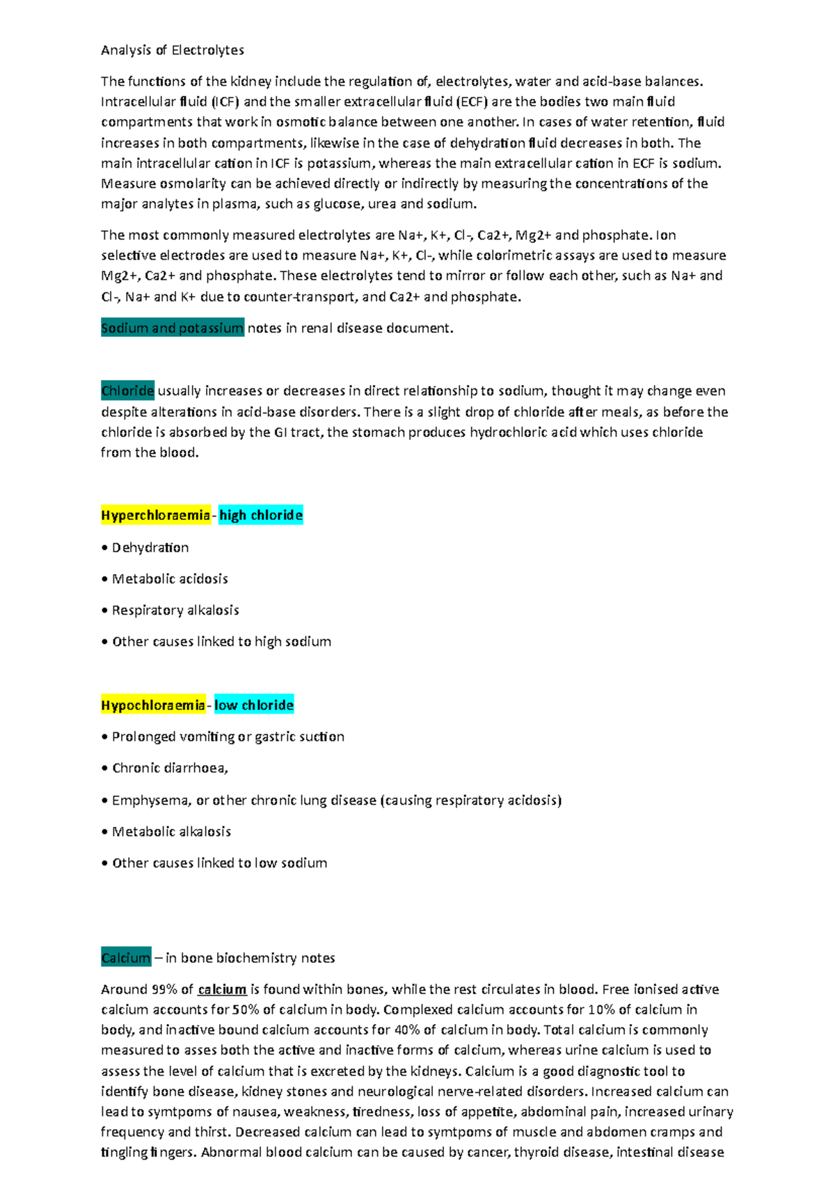 Analysis of Electrolytes - Intracellular fluid (ICF) and the smaller ...