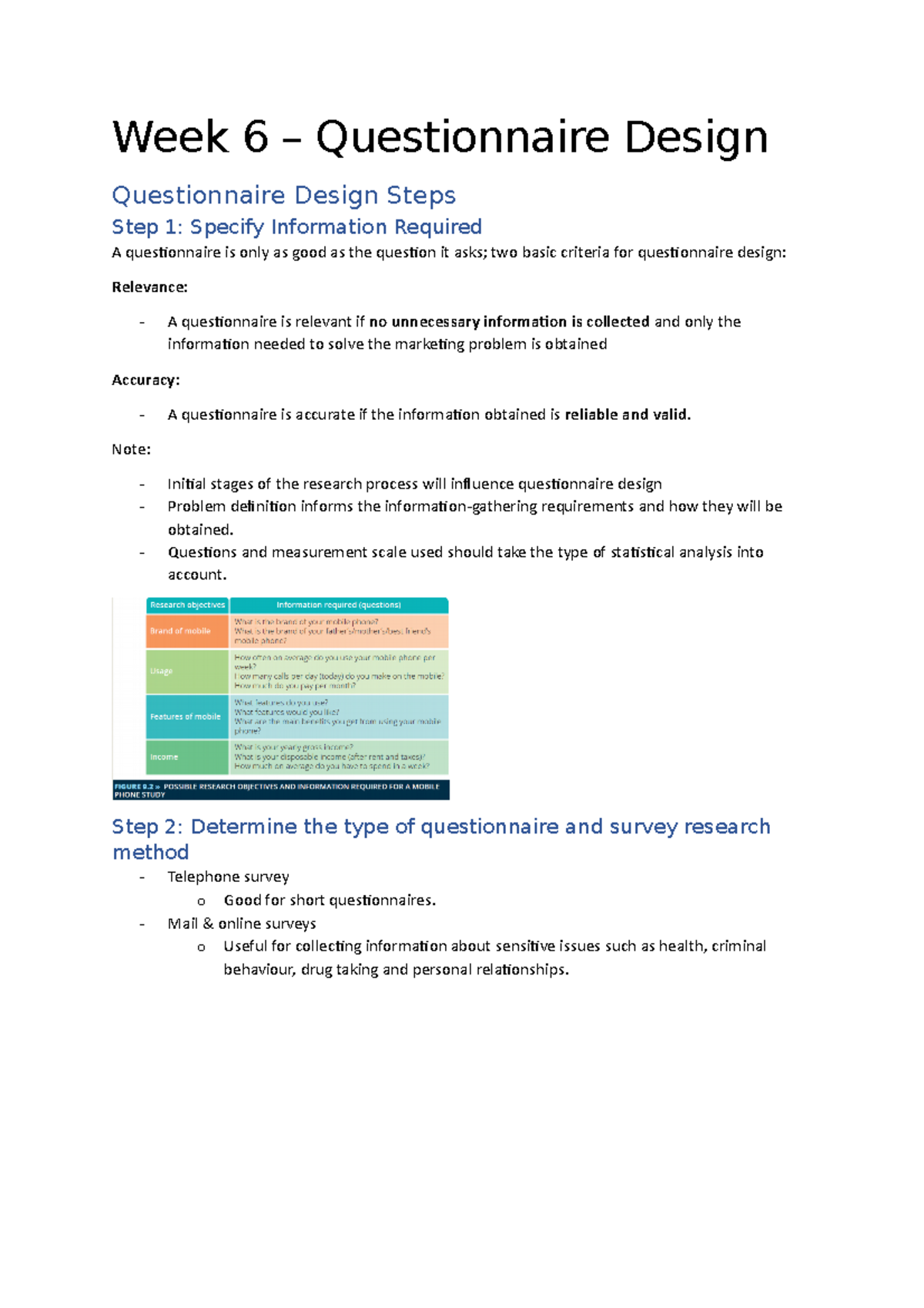 Week 6 - Questionnaire Design - Week 6 – Questionnaire Design ...