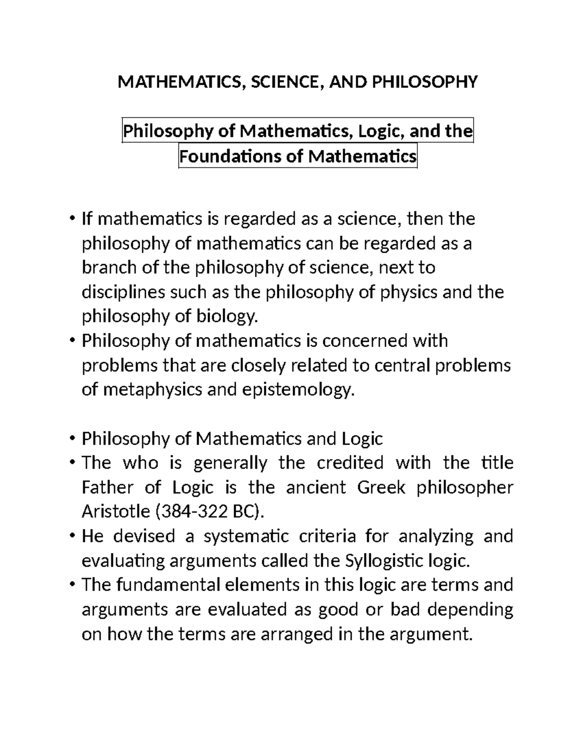 MATH Philo PPT Notes - MATHEMATICS, SCIENCE, AND PHILOSOPHY Philosophy ...